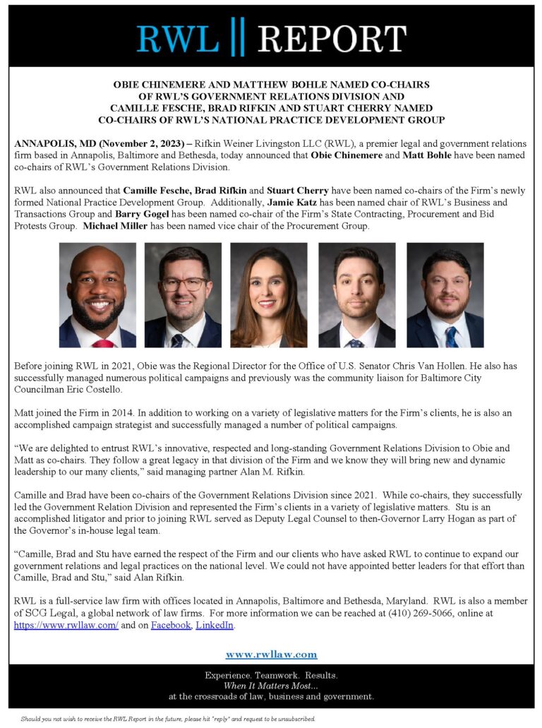 RWL Names New Division Chairs - Rifkin Weiner Livingston LLC